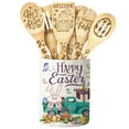 Easter Decorations Ceramic Utensil Holder with 6PC Easter Bamboo Spoons ...