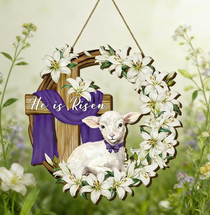 Easter Decorations Door Sign He is Risen Religious Cross Signs Wooden ...