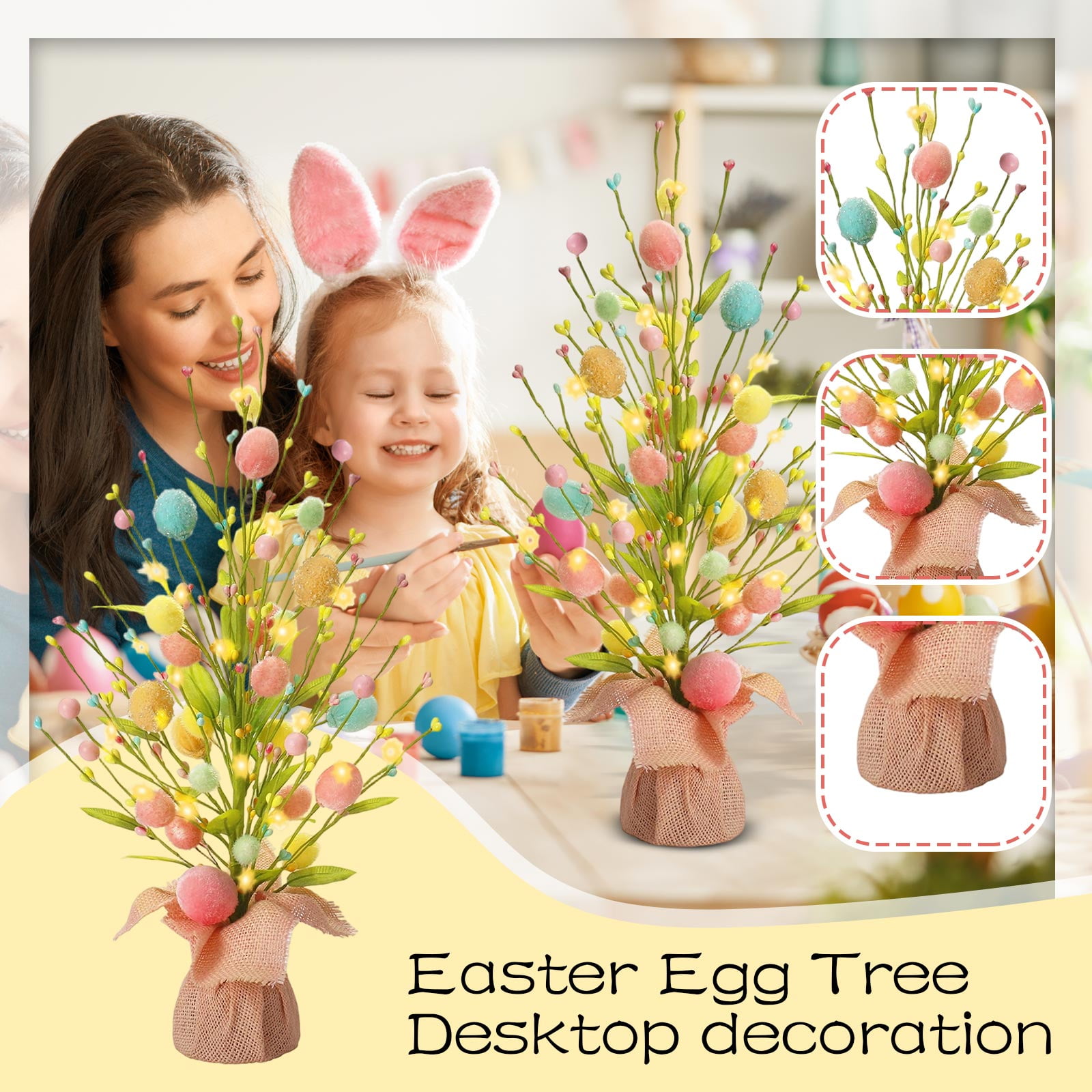 Easter Decorations Easter Egg Tree 18 Inch Pre-Lit Tabletop Decoration ...