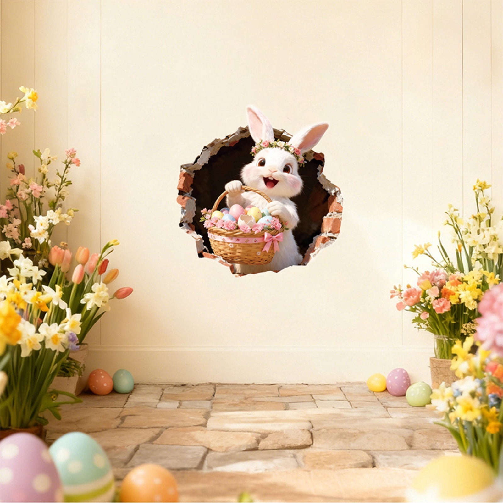 Easter Decorations Easter Rabbit Wall Sticker Ripped 3D Sticker Funny ...
