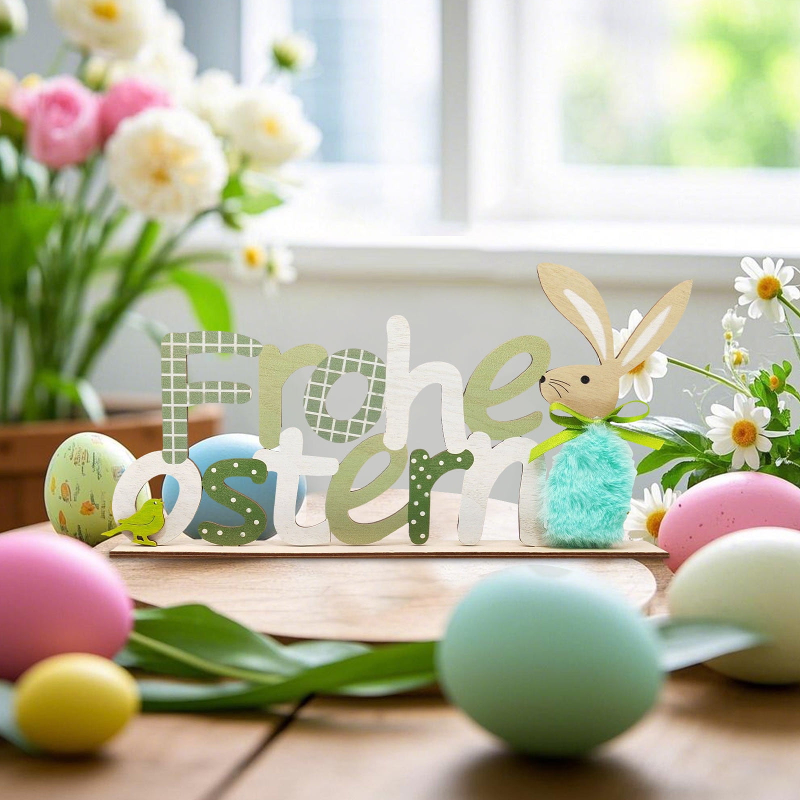 Easter Decorations Easter Wooden Set Colorful Egg And Bunny Figurines ...