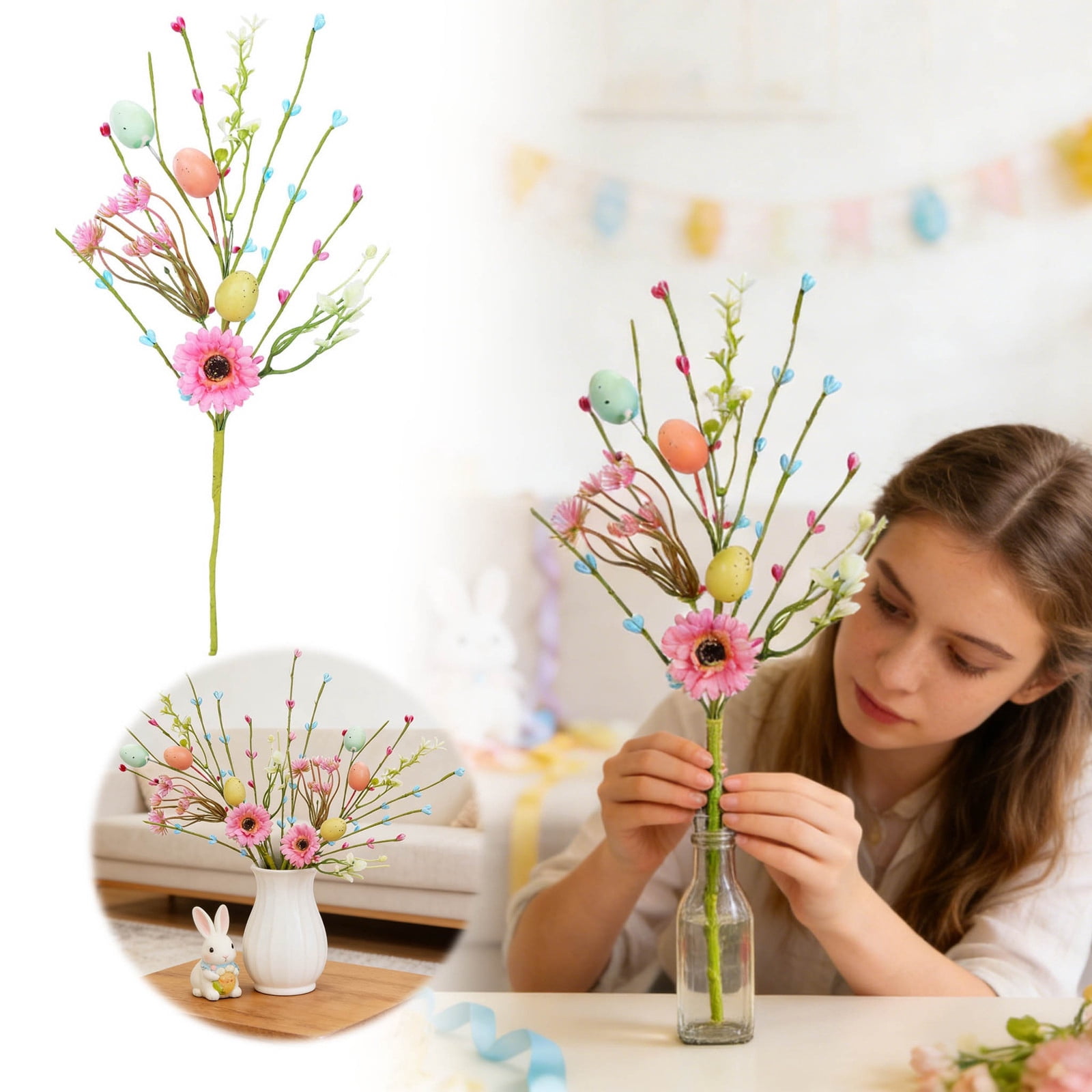 Easter Decorations Eggs Picks - Spring Artificial Floral Stems Decor ...