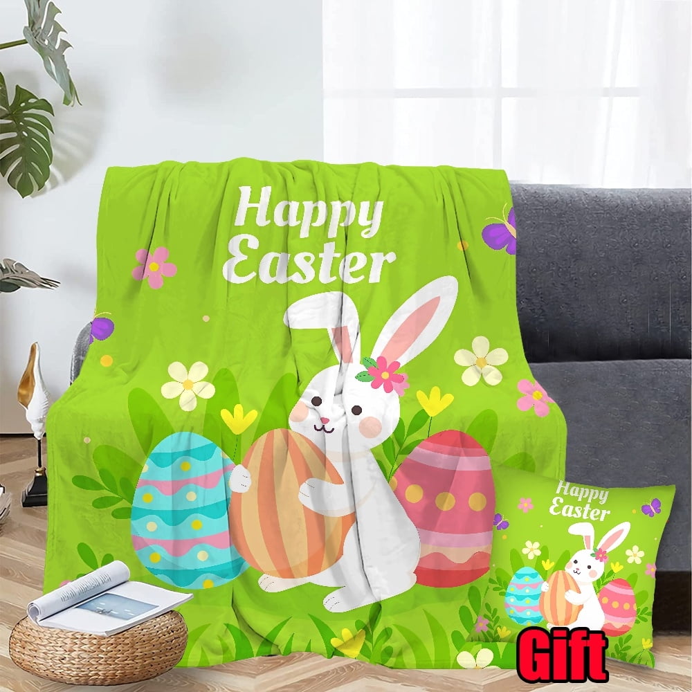 Easter Decorations Flannel Blanket With Pillow Cover For Sofa Couch 3D ...