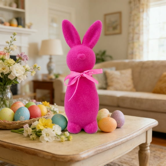 Easter Decorations Flocked Bunny Figurines with Bow Tie Flocking Rabbit ...