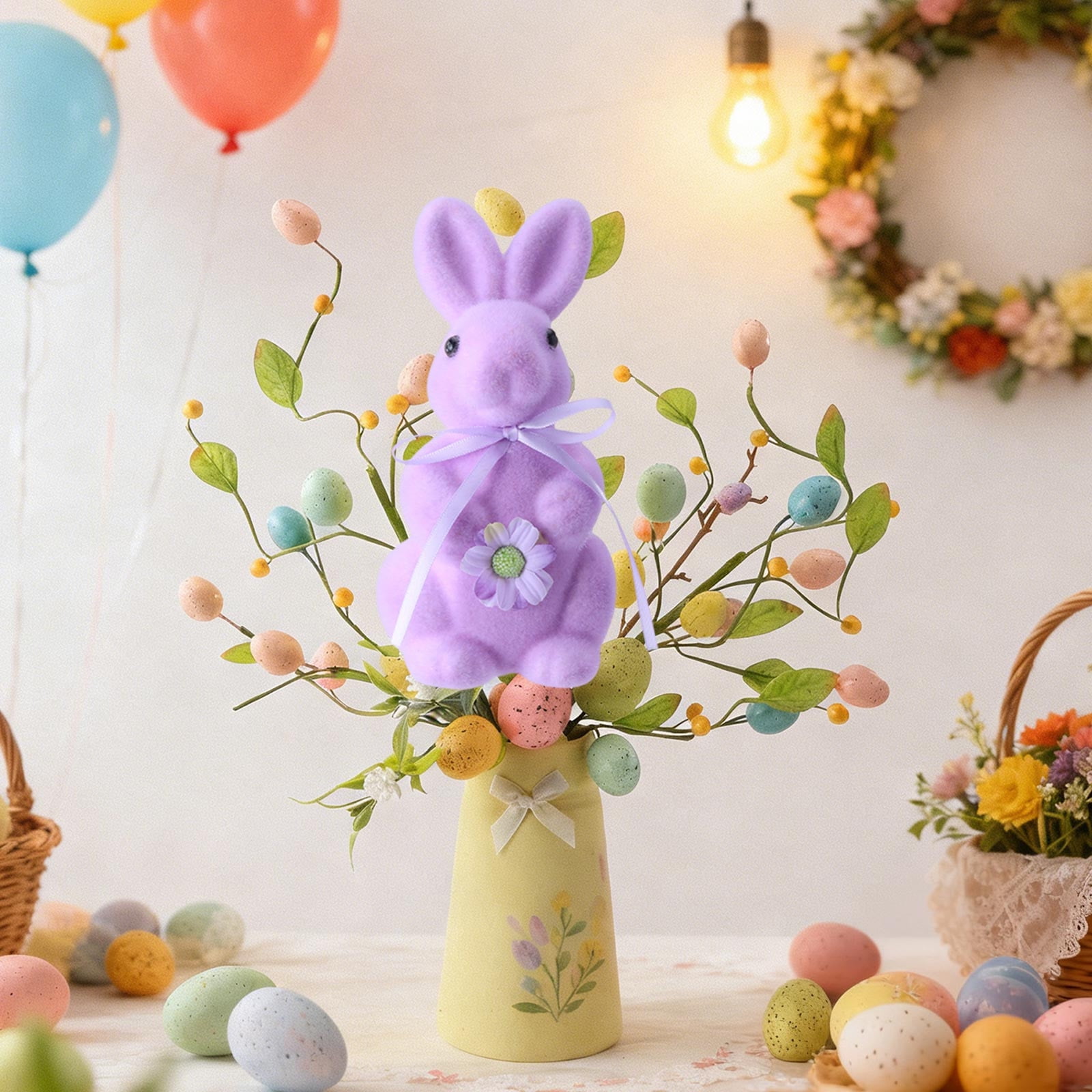 Easter Decorations Flocked Bunny Figurines with Bow Tie Flocking Rabbit ...