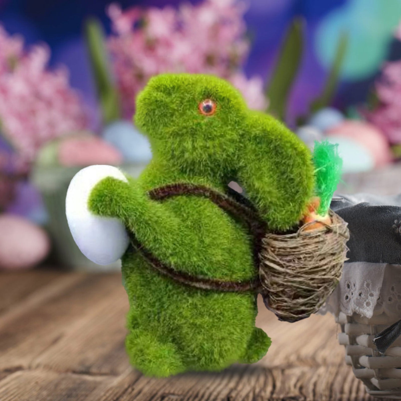 Easter Decorations: Flocked Bunny Figurines - Green Furry Rabbits for ...