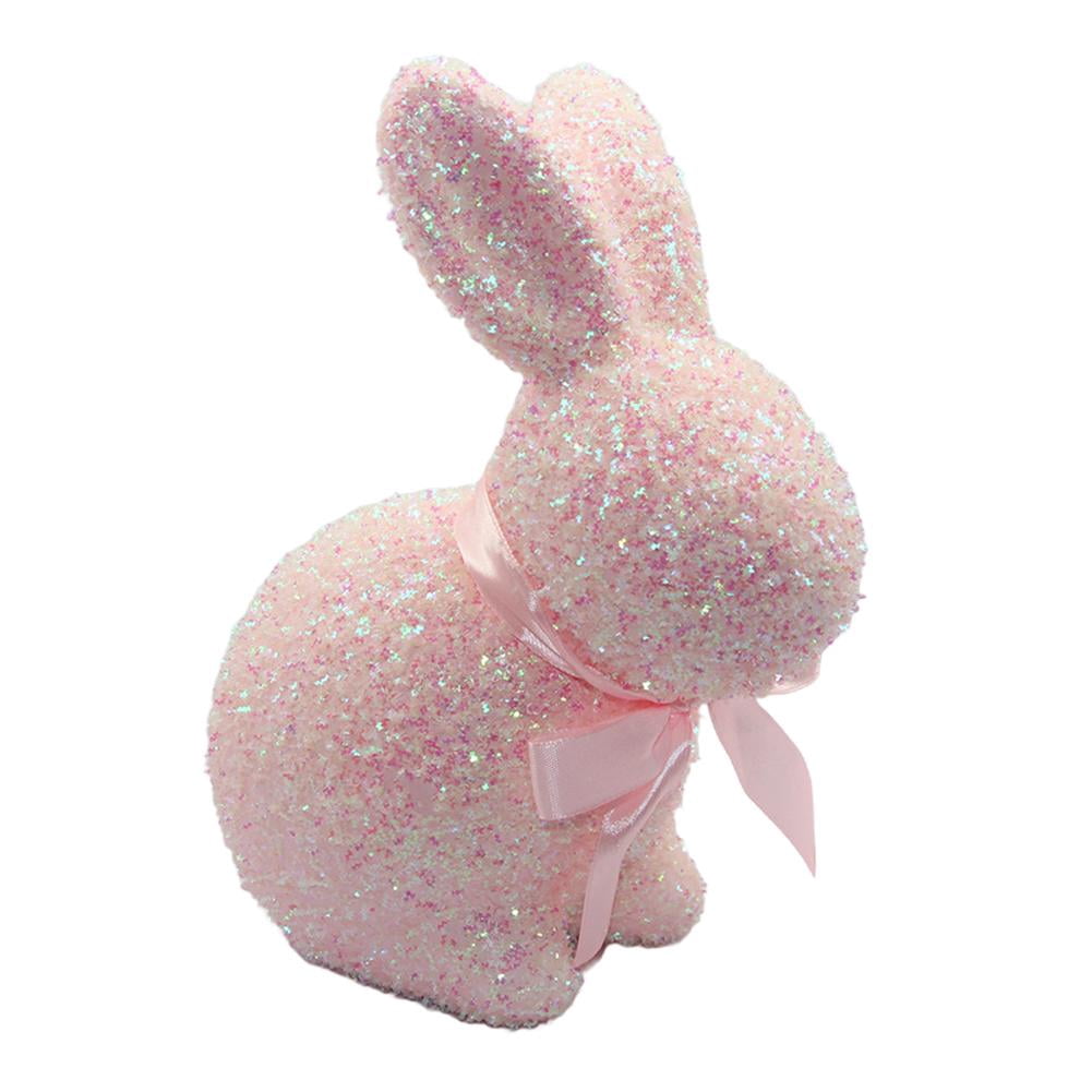 Easter Decorations Flocked Bunny Figurines with Bow Tie, 9.25 Glitter ...