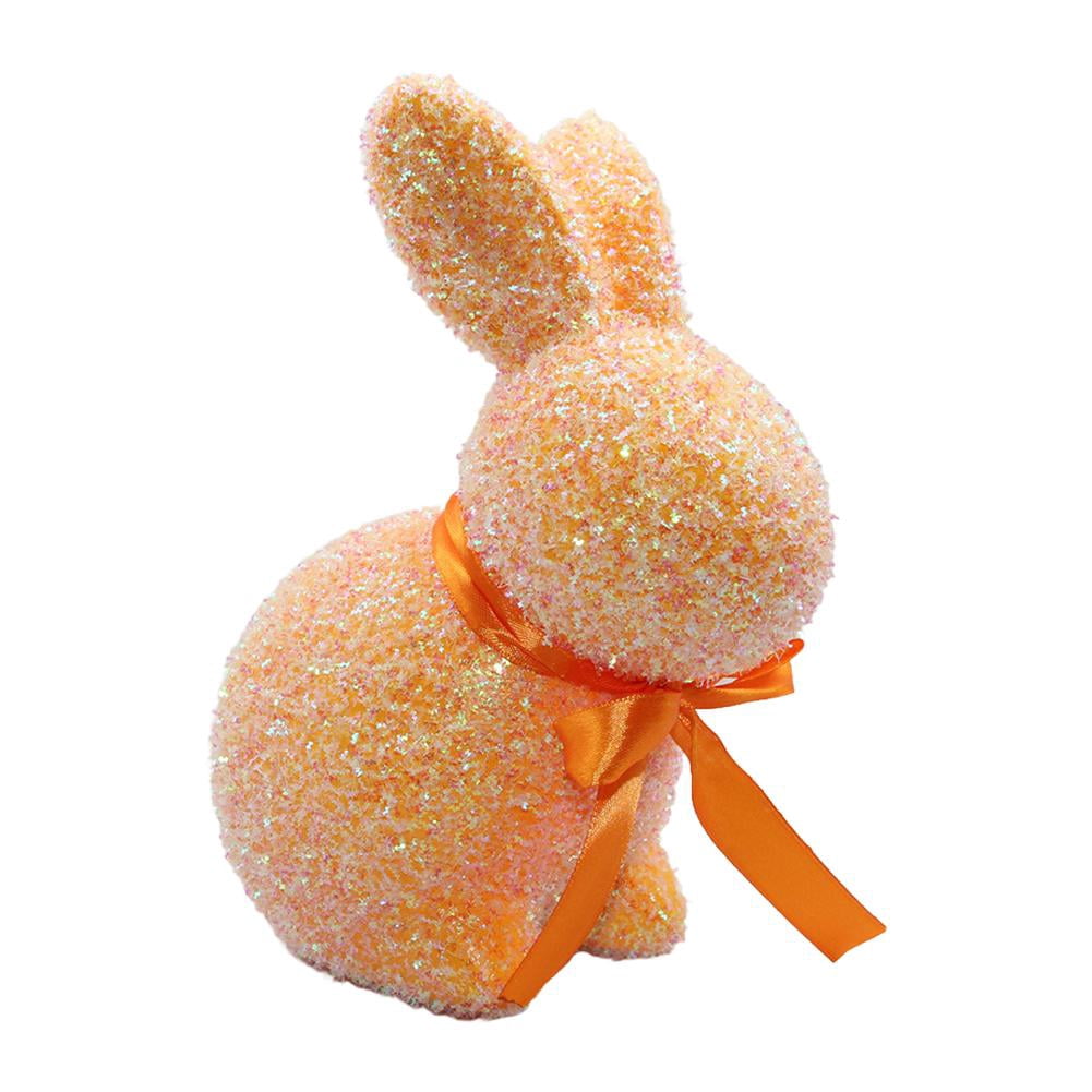 Easter Decorations Flocked Bunny Figurines with Bow Tie, 9inch Glitter ...