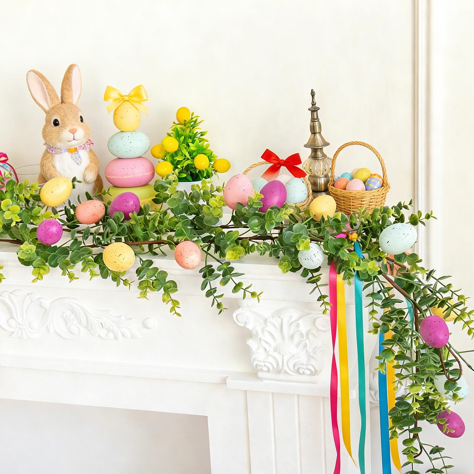 Easter Decorations Garland Bunny Velvet Hanging Banner,Easter Egg and ...