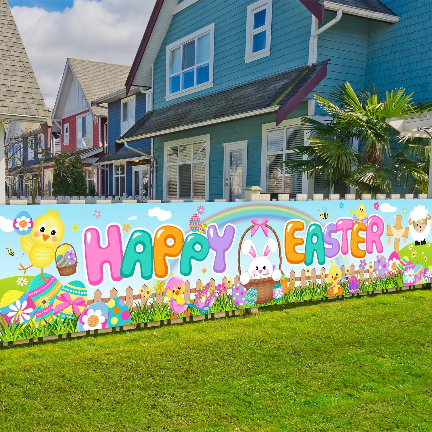 Easter Decorations Happy Easter Banner Blue Easter Bunny Banner Easter ...