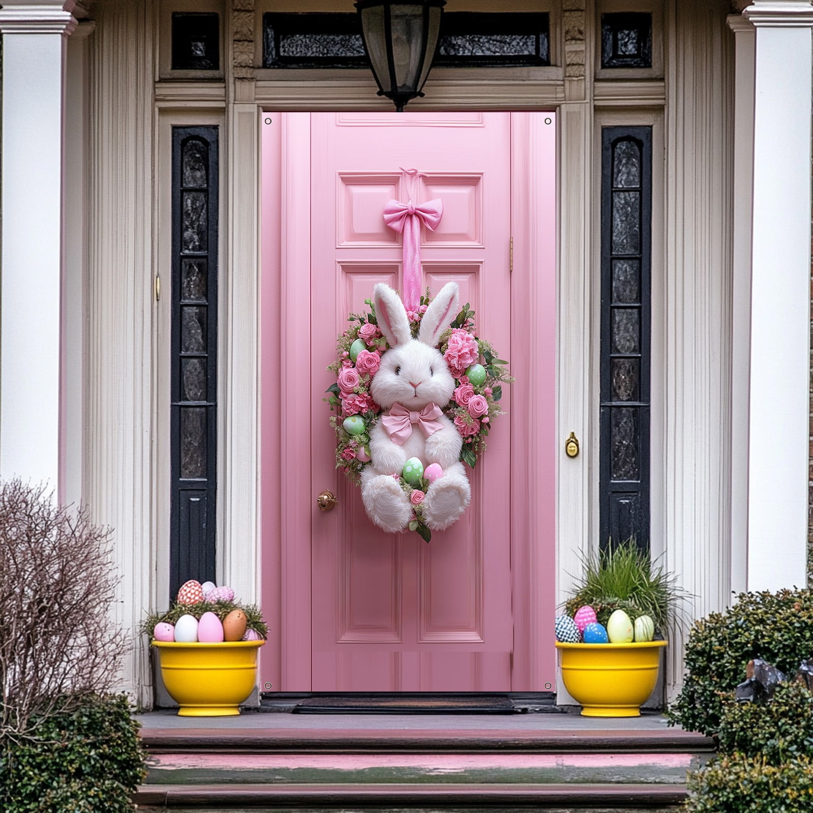 Easter Decorations Happy Easter Door Cover, 2025 Easter Bunny Wreath ...