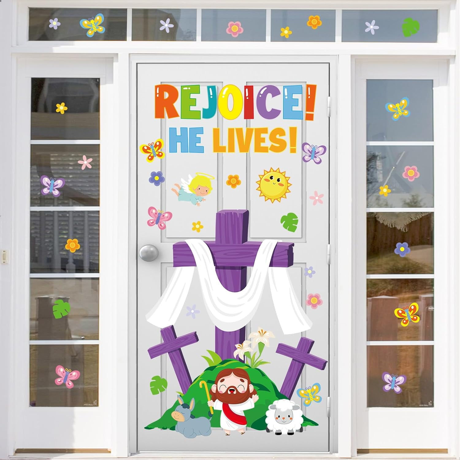 Easter Decorations, He is Risen Door Wall Decoration with Cross & Lamb ...