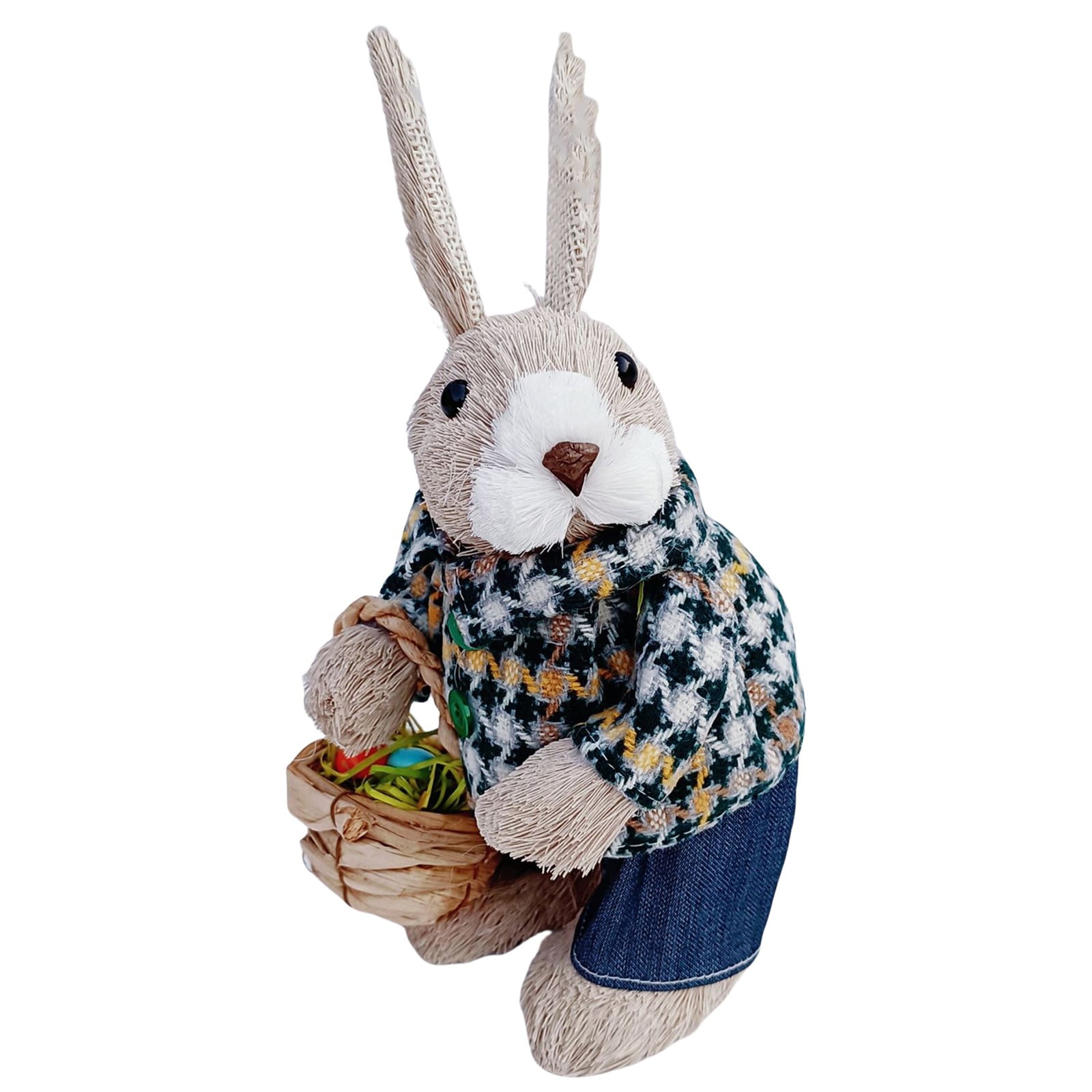 Easter Decorations for Home- 10" Sisal Bunny Figurines with Flower ...