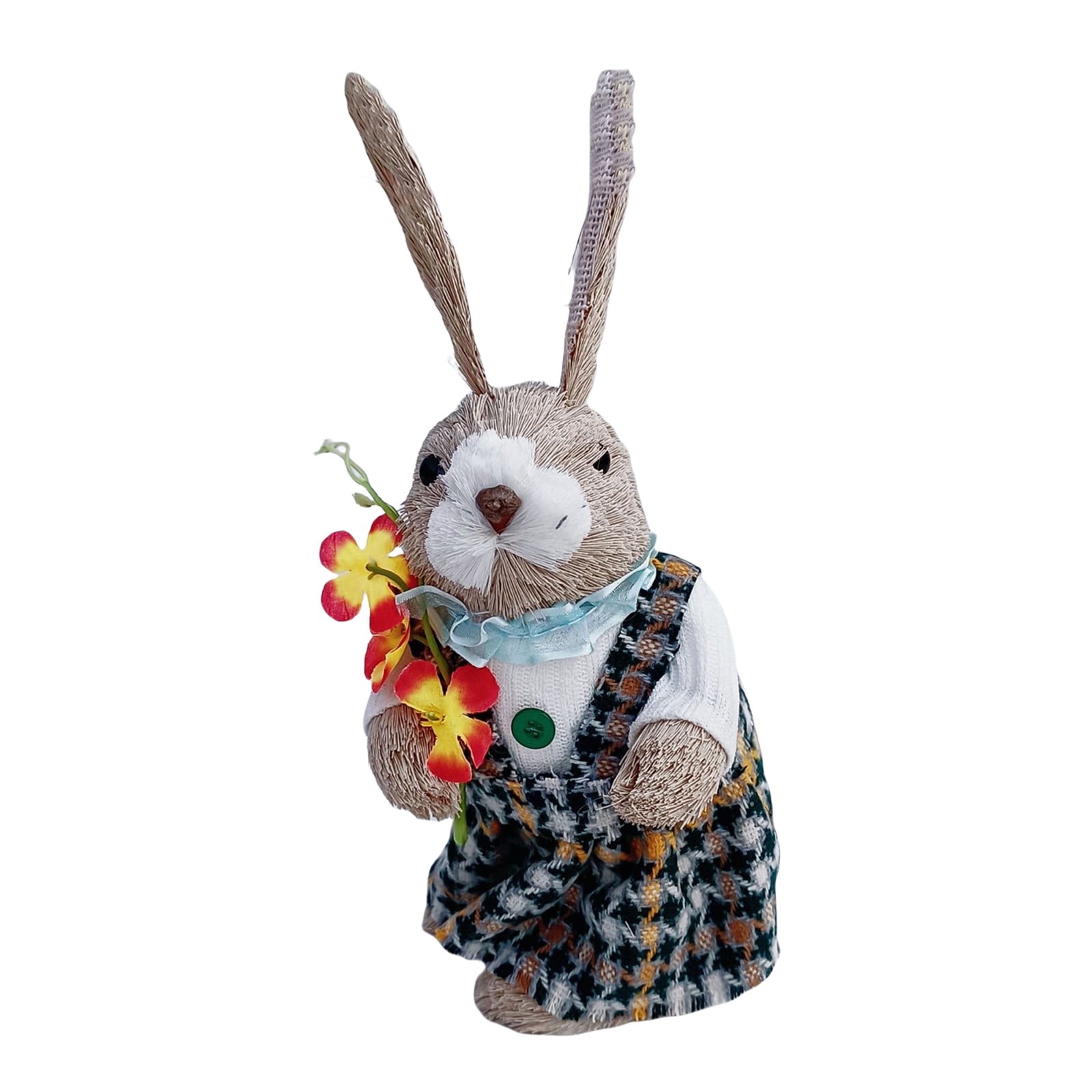 Easter Decorations for Home- 10" Sisal Bunny Figurines with Flower ...