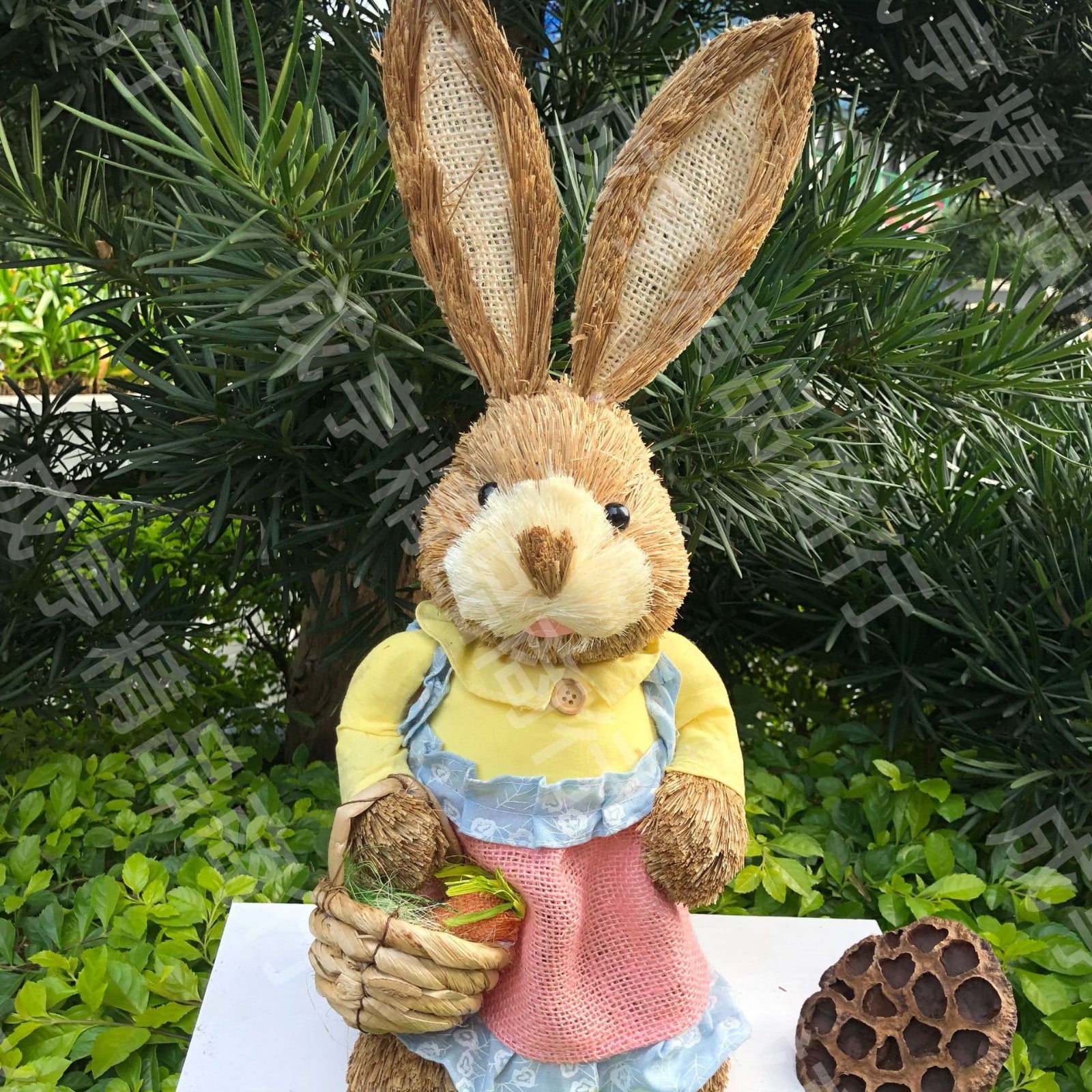 Easter Decorations for Home- 14" Sisal Bunny Figurines with Carrot ...