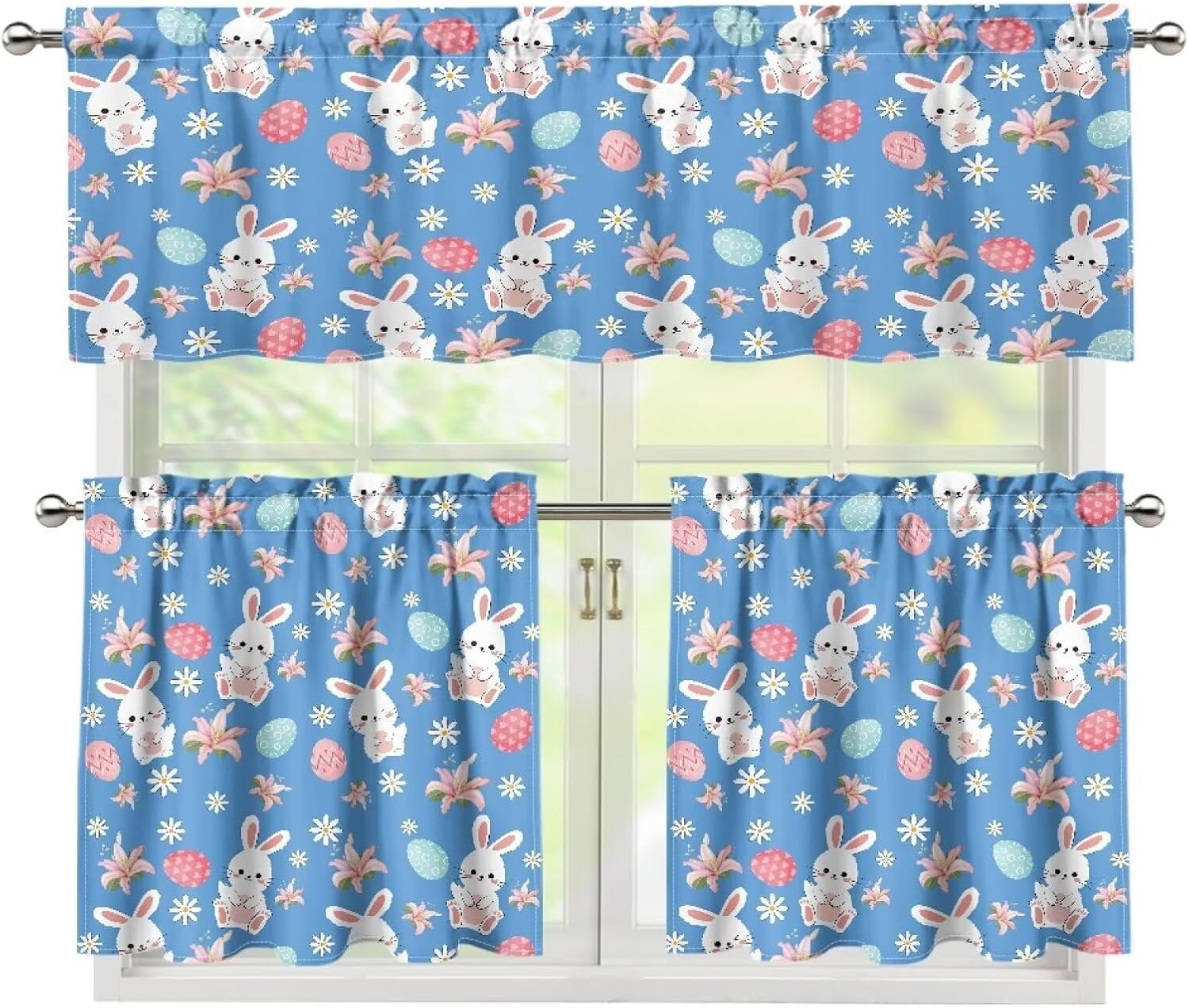 Easter Decorations Kitchen Curtains 24 Inch Length Sets 3 Piece, Rod ...