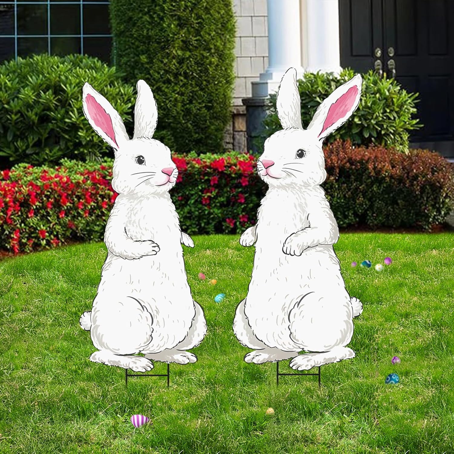 Easter Decorations Outdoor: 2pcs Large Metal Realistic Bunny Yard Decor ...