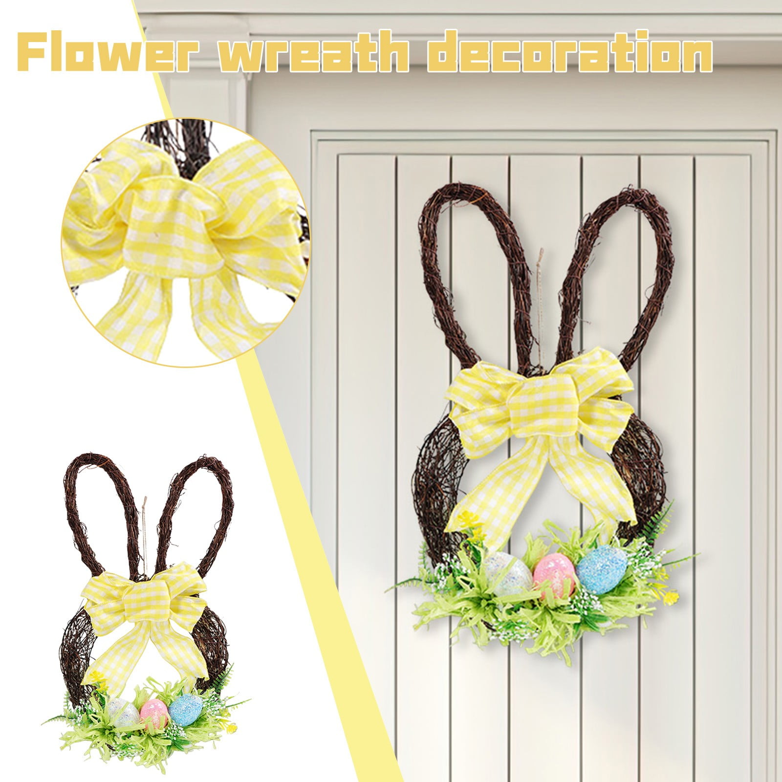 Easter Decorations Outdoor Wreath, 17.7Inch Easter Bunny Shape Natural ...