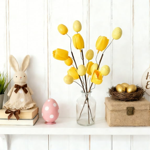 Easter Decorations, Pre-Assembled Tulip and Egg Floral Stem for Vase ...