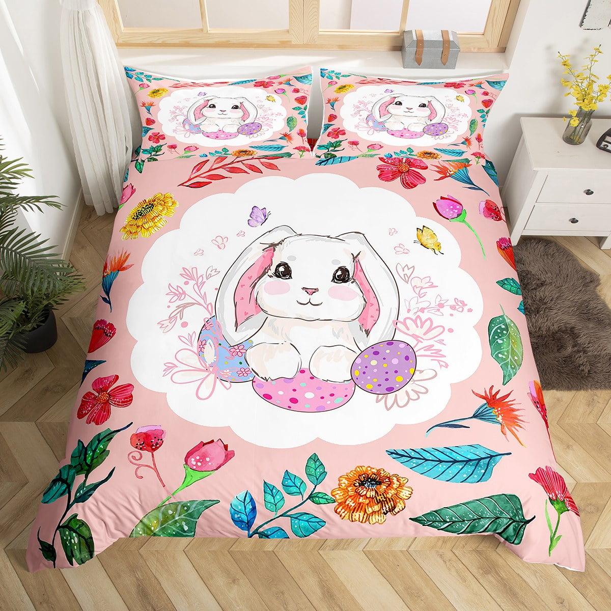 Easter Decorations,Rabbit Duvet Cover Easter Decor Easter Eggs Bedding ...