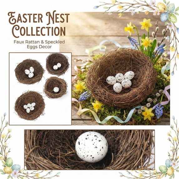 Easter Decorations Rattan Bird Nests with Eggs Set - Birds Nests Decor ...