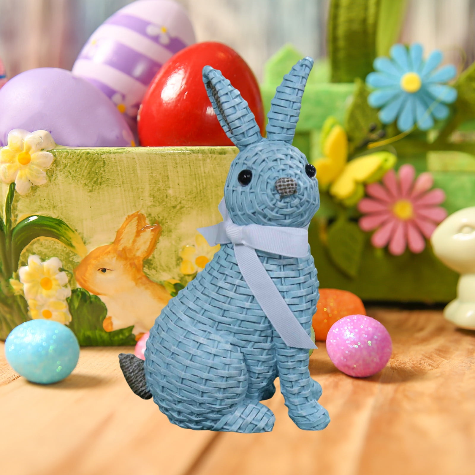 Easter Decorations Rattan Effect Resin Bunny Easter Decor, Wicker Bunny ...