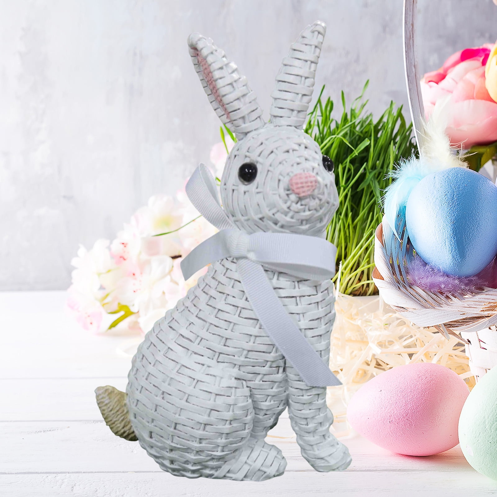 Easter Decorations Rattan Effect Resin Bunny Easter Decor, Wicker Bunny ...