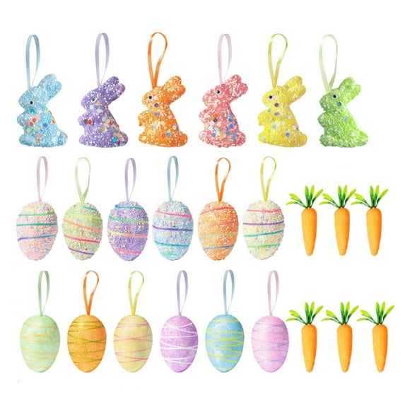 Easter Decorations Set, 6 Rabbits 12 Eggs 6 Carrots, Sparkle Design ...