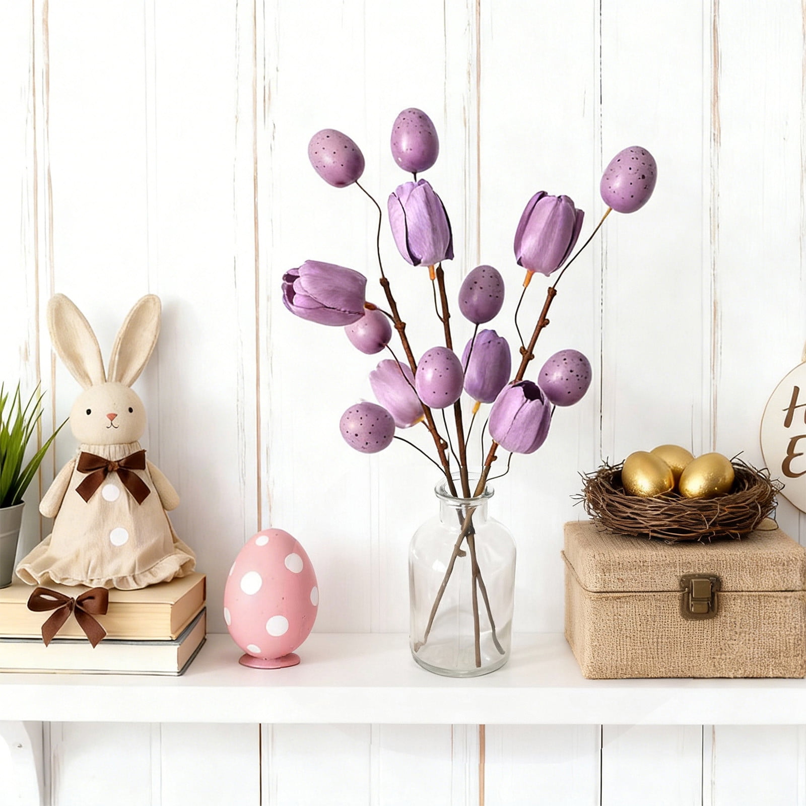 Easter Decorations Tulips and Easter Eggs Flower Branches for Indoor ...