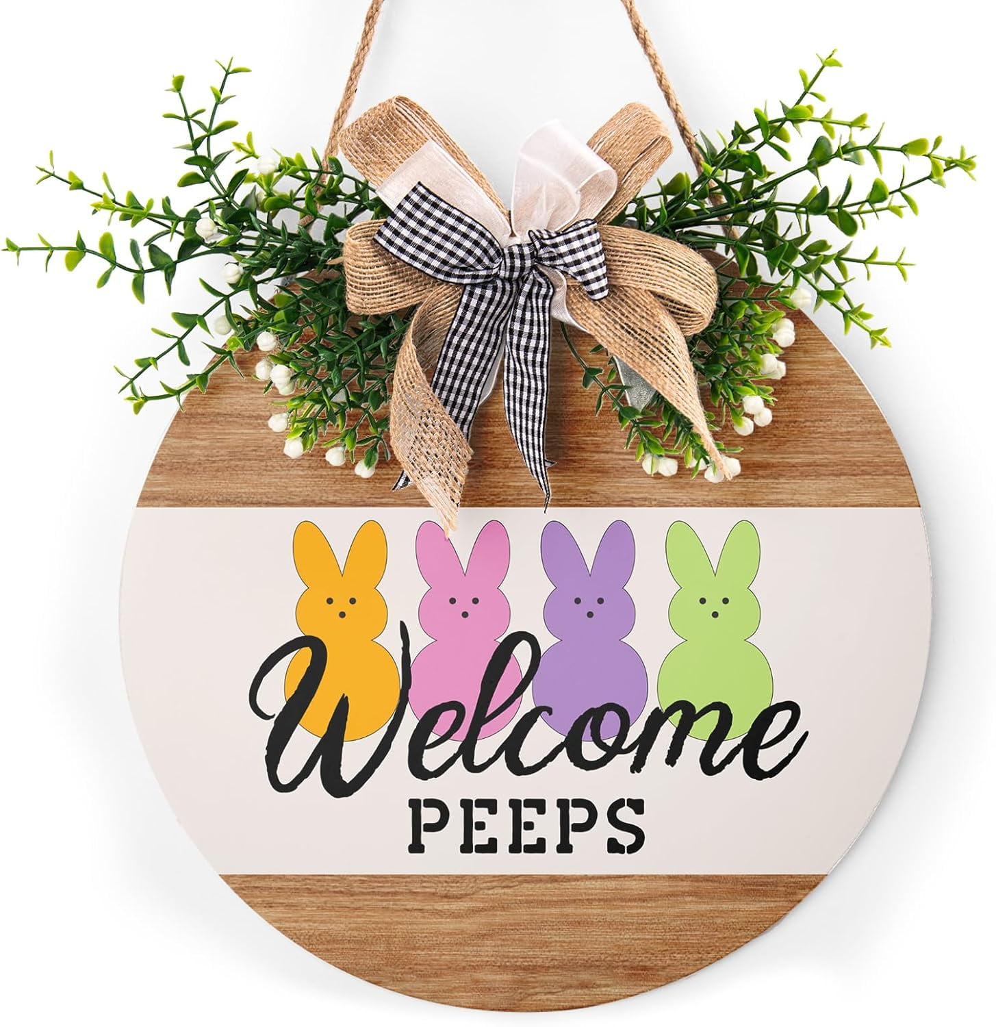 Easter Decorations Welcome Peeps Door Sign, Cute Bunny Easter Wreaths ...