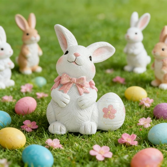 Easter Decorations White Rabbit and Eggs Carving Cute Imitation Rabbit ...