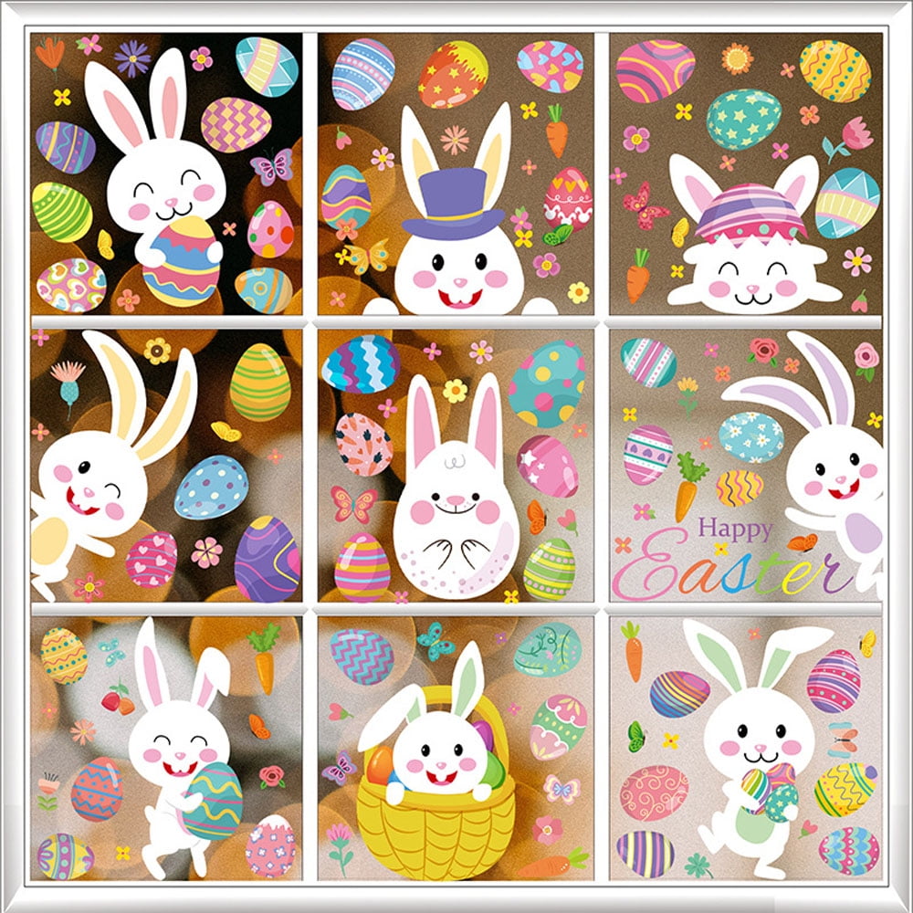 Easter Decorations Window Clings Decals Decor, Easter Eggs Bunny Carrot ...