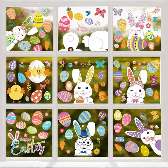 Easter Decorations Window Clings Stickers 120 PCS 9 Sheets, Bunny Chick ...
