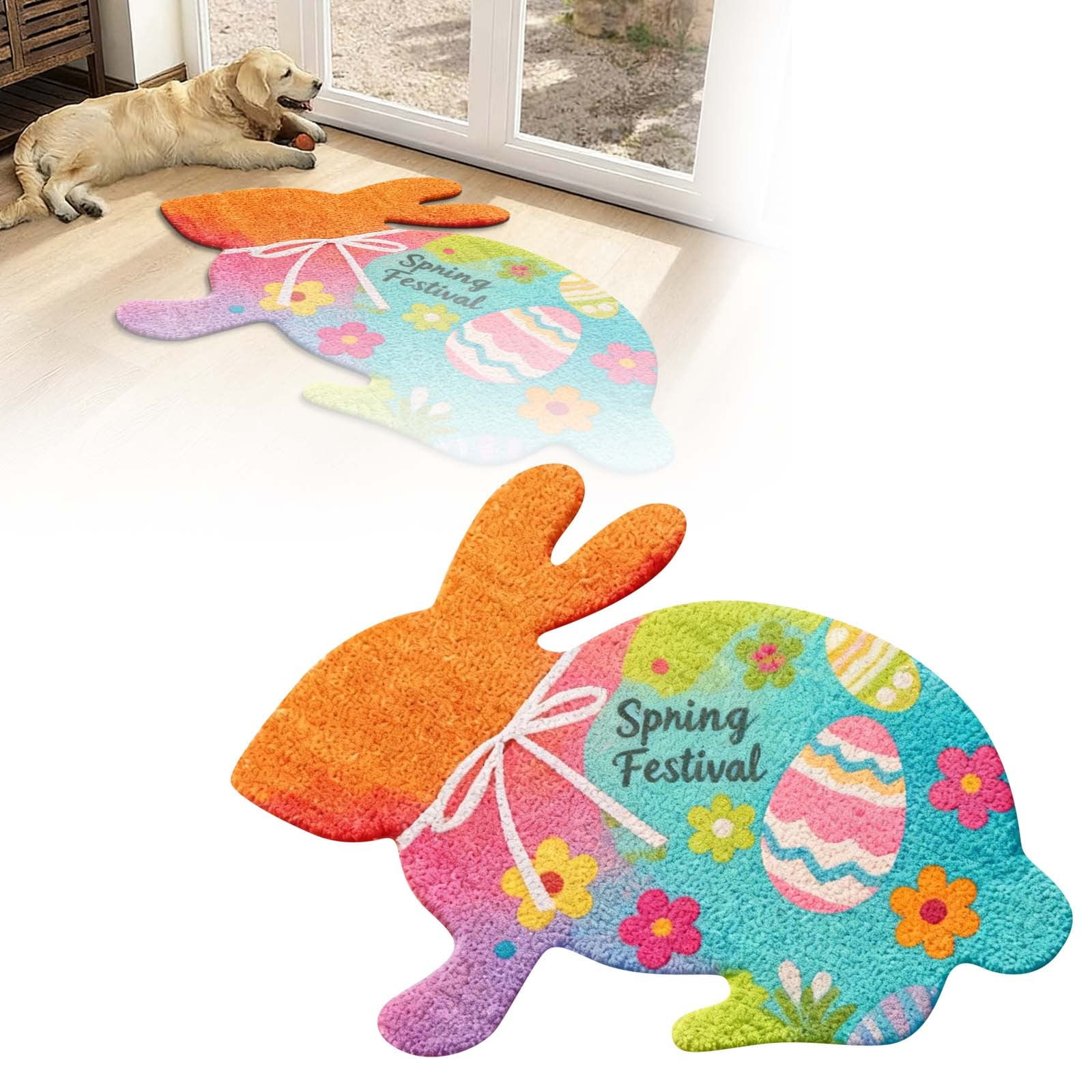Easter Decorations for Home 2026 Easter Bunny Shaped Welcome Mat Absorbent Non and Durable ...