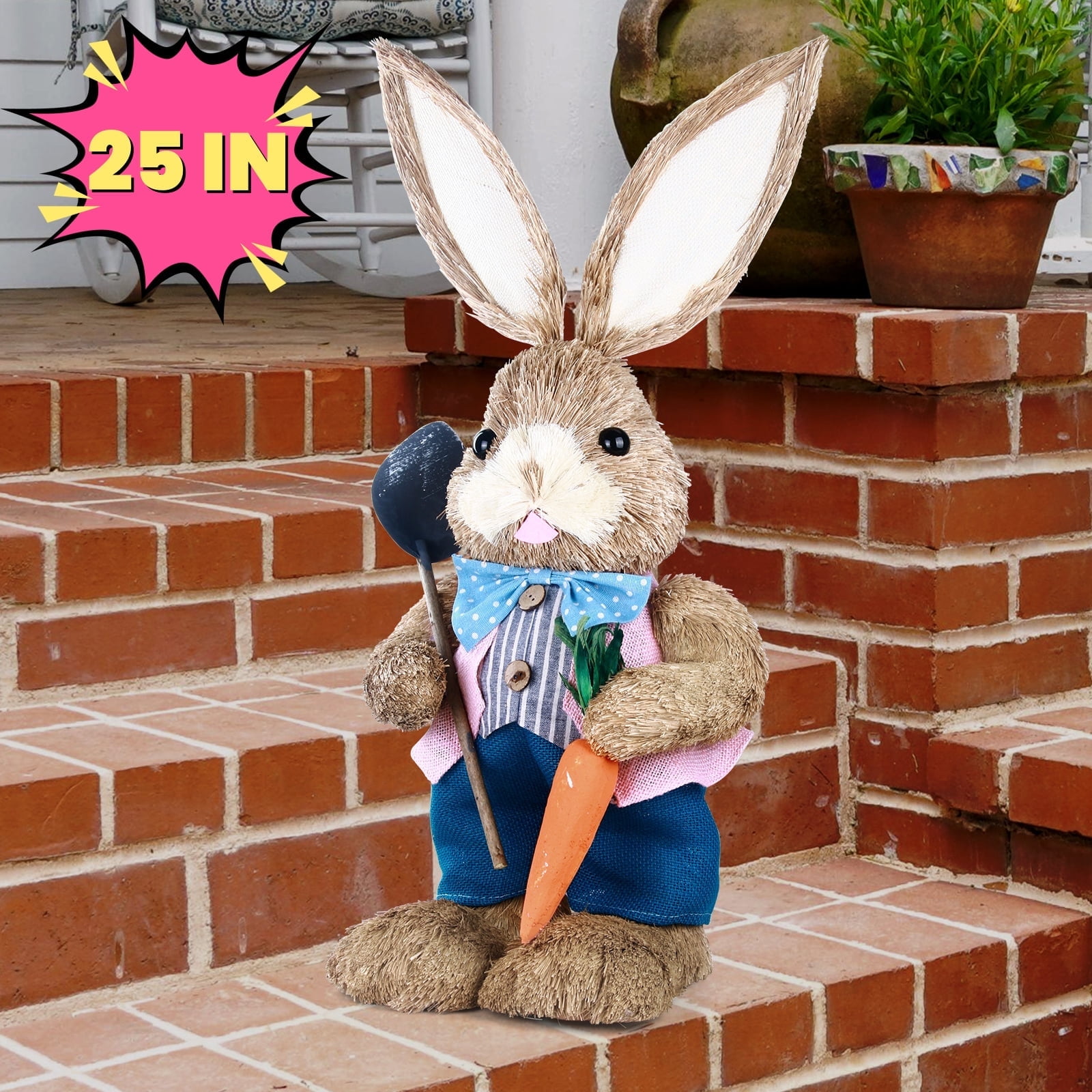 Easter Decorations for Home- 25" Sisal Bunny Figurines, Spring Straw ...