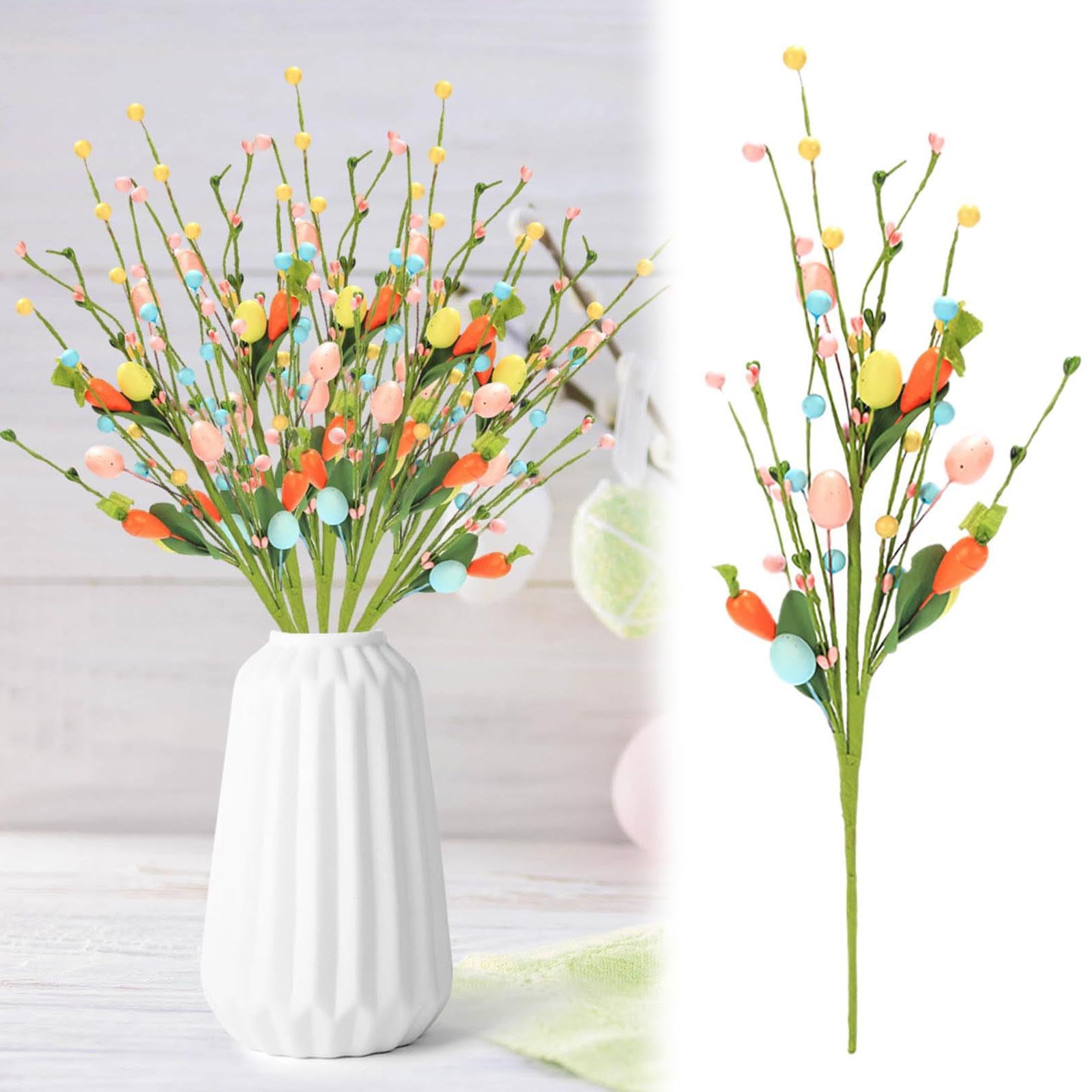Easter Decorative Branch With 6Pcs Colorful Eggs & Carrot Ornaments ...