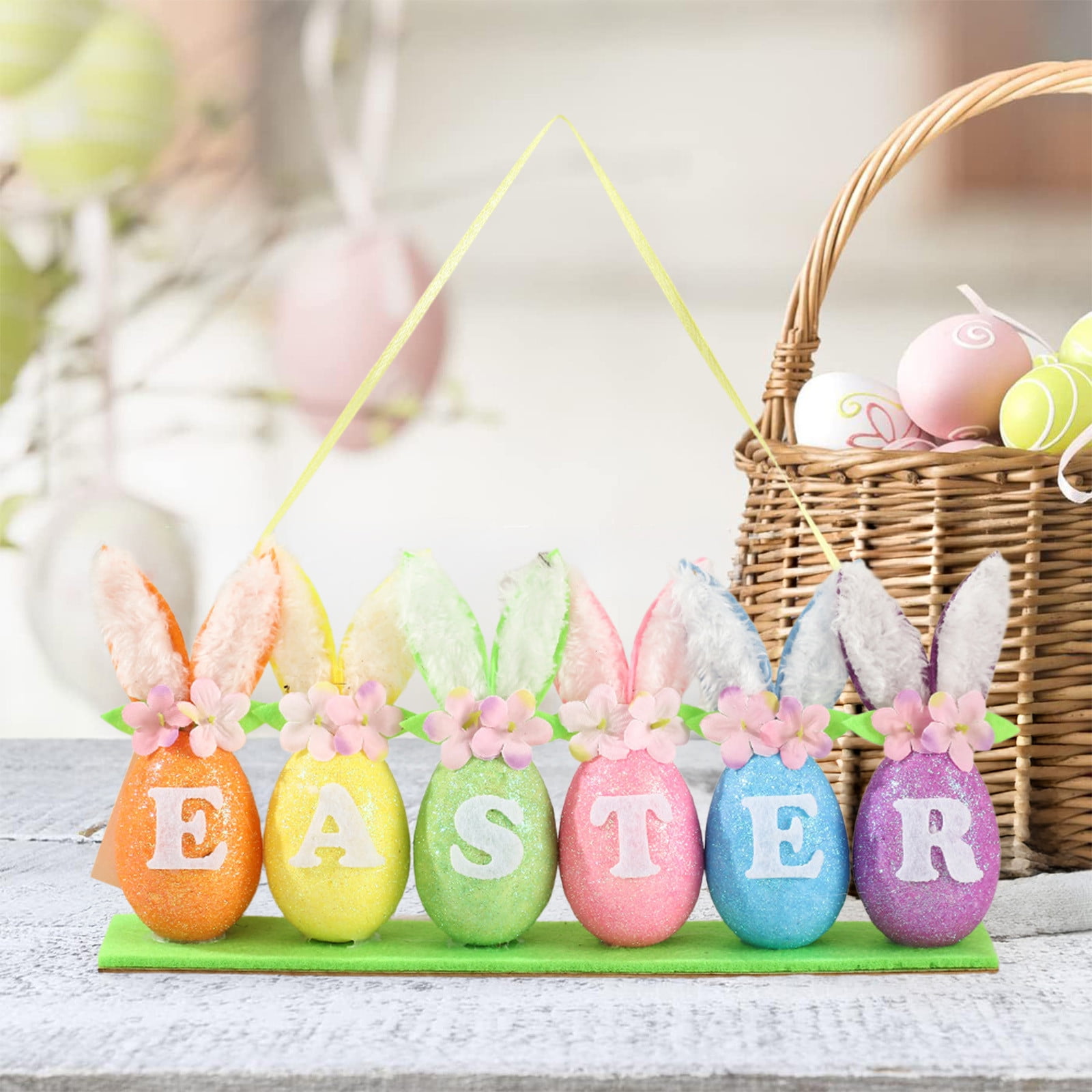 Easter Decorative Eggs with Bunny Ears Flowers and Letters Colorful ...