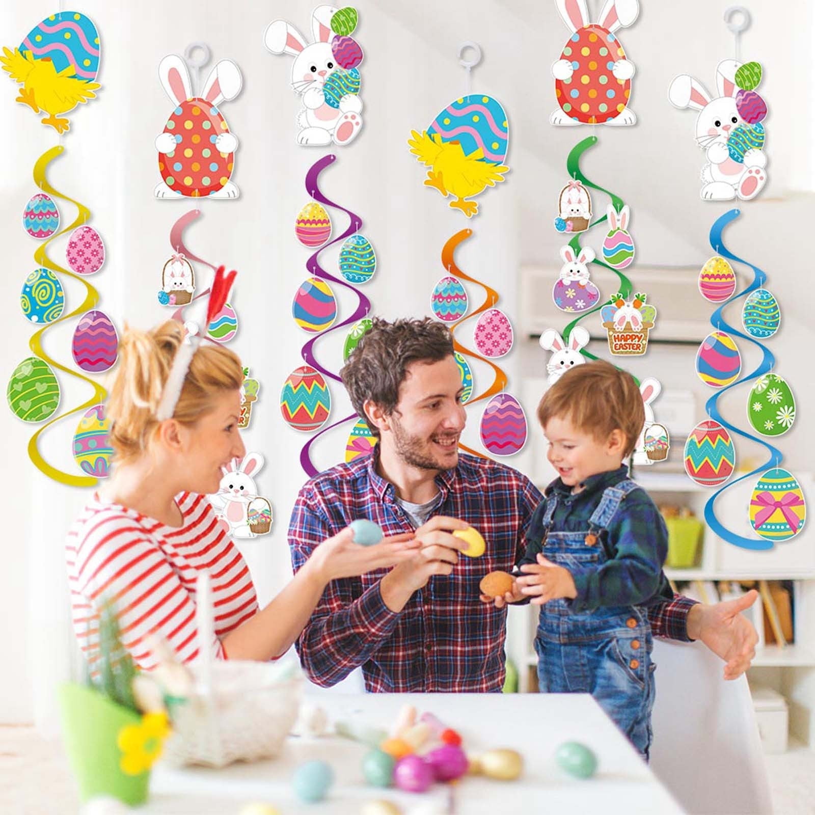 Easter Decorative PVC Eggs Rabbits, Rotating Wind Chime Pendant for ...