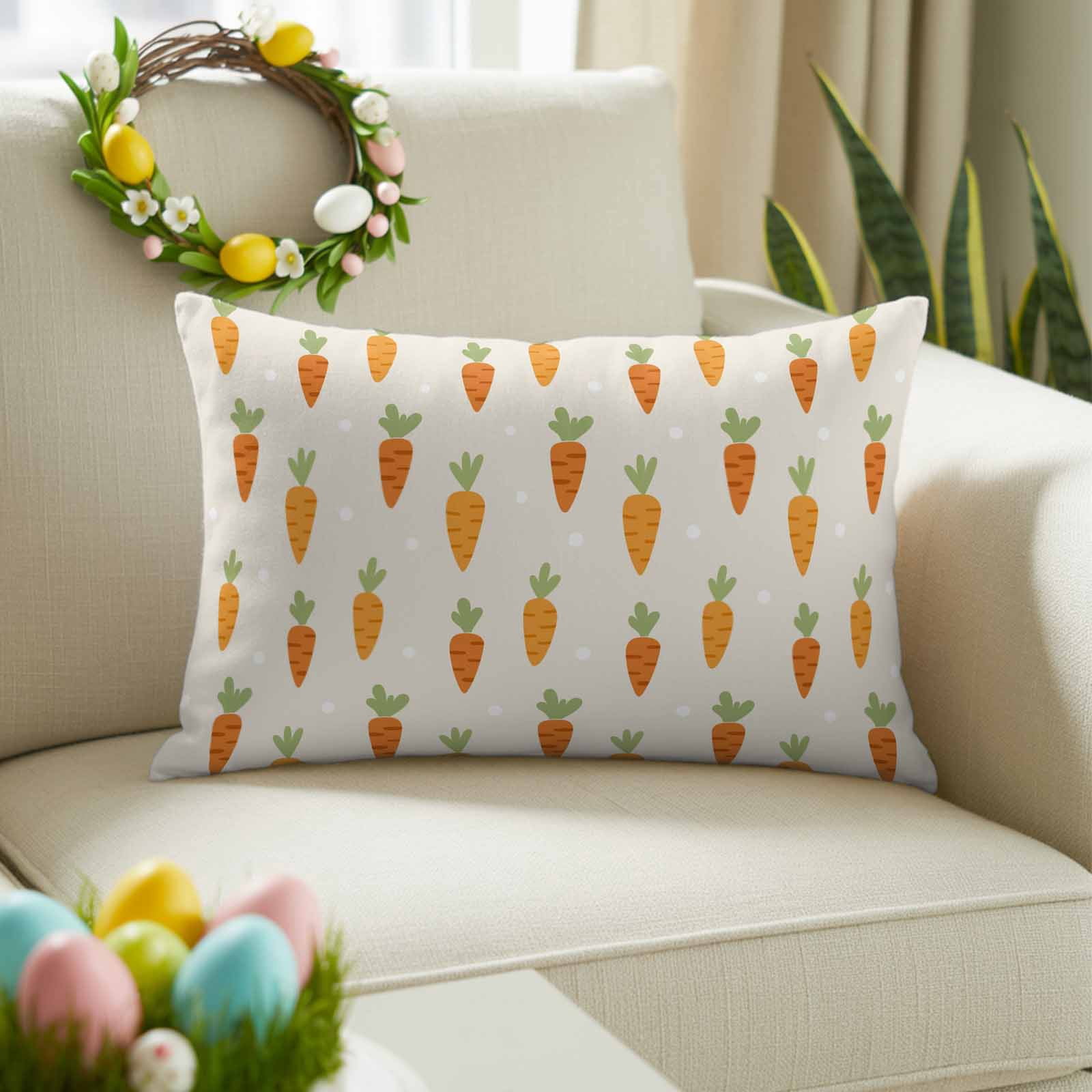 Easter Decorative Throw Pillow Covers 12x20 Inch Set of 2 Bunny Carrot ...