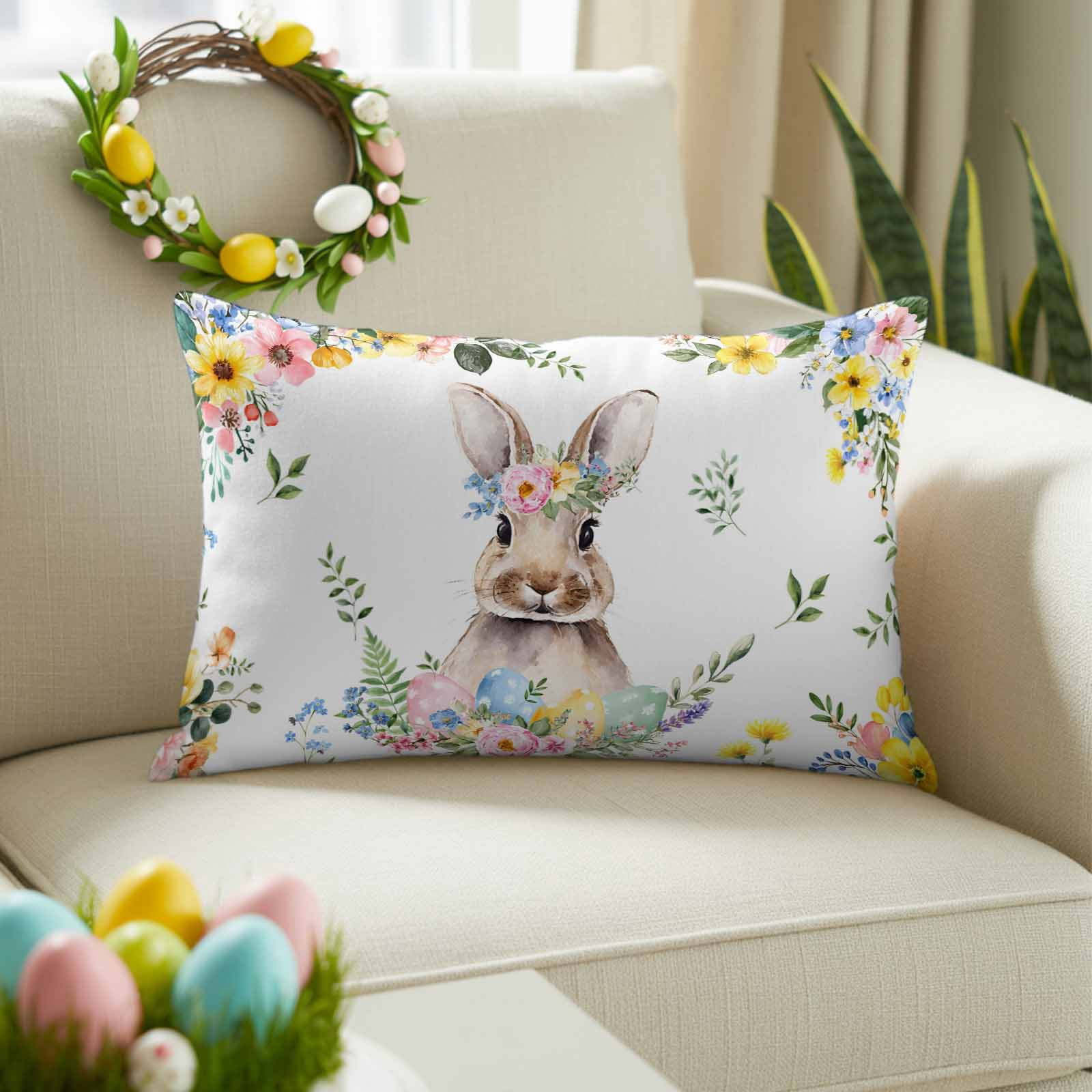 Easter Decorative Throw Pillow Covers 12x20 Inch Set of 2 Bunny Easter ...