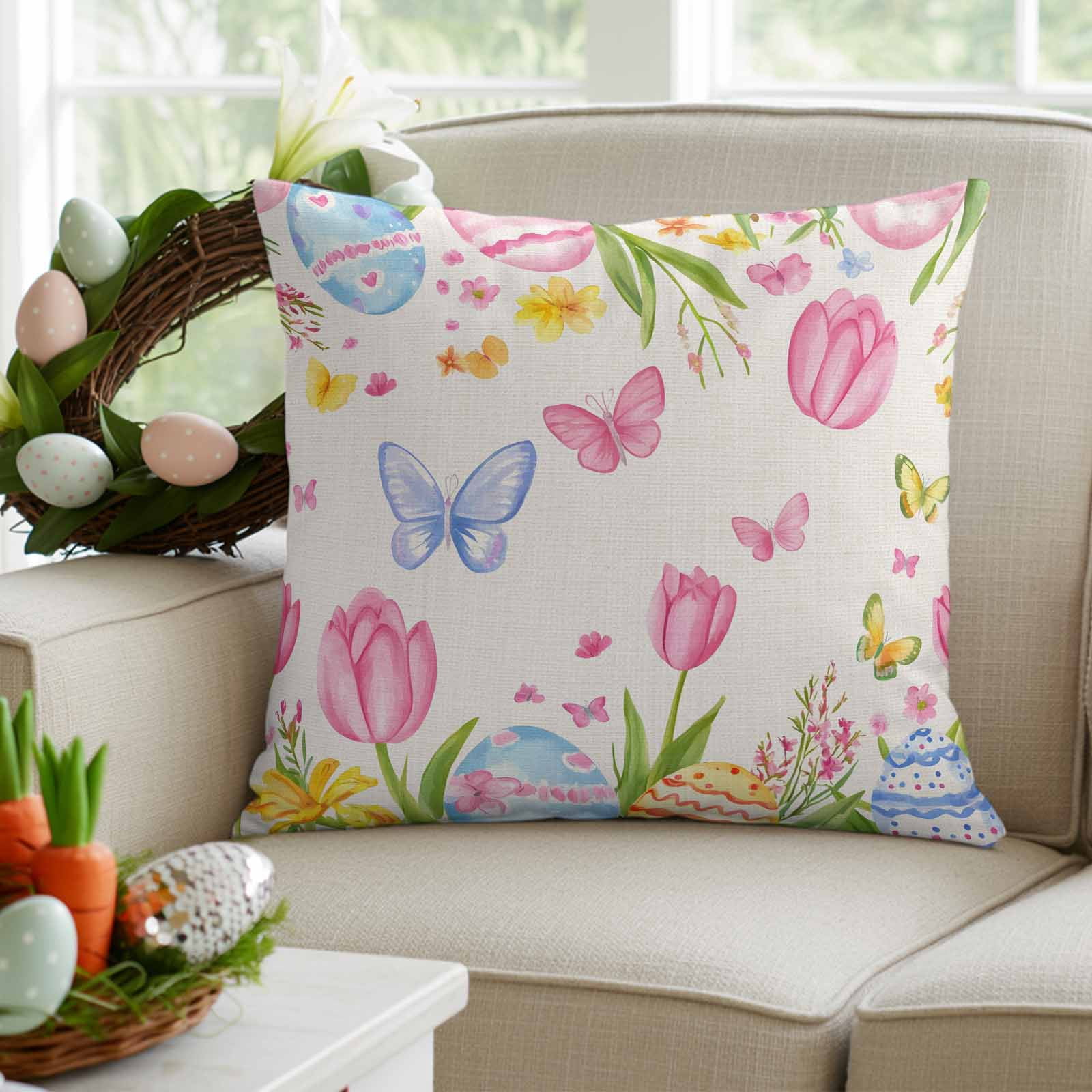 Easter Decorative Throw Pillow Covers 18x18 Inch Set of 2 Easter Eggs ...