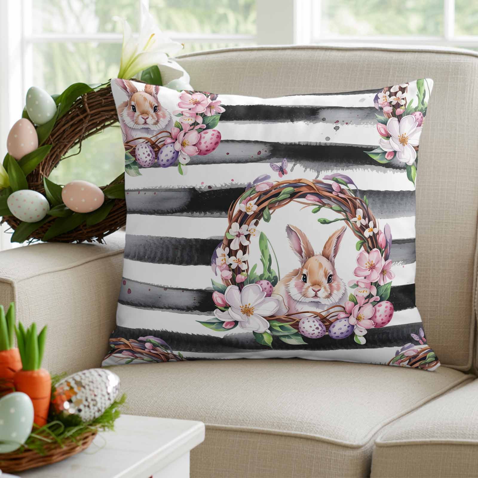 Easter Decorative Throw Pillow Covers 20x20 Inch Set of 2 Easter Bunny ...