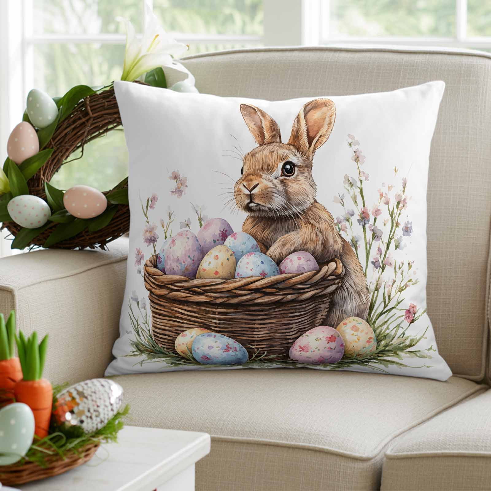 Easter Decorative Throw Pillow Covers 20x20 Inch Set of 2 Spring Egg ...