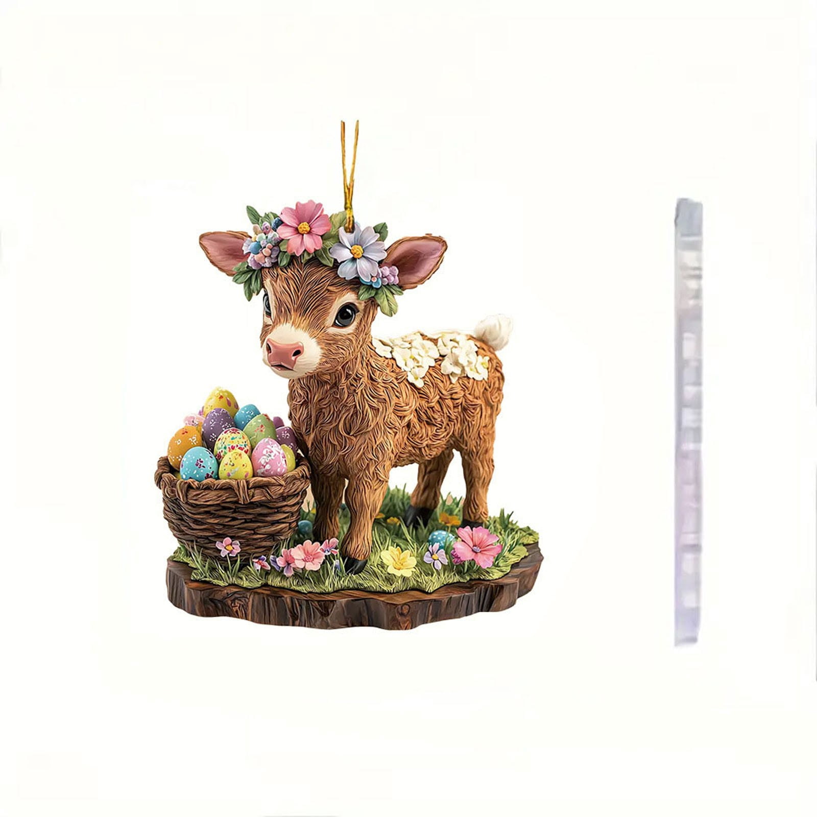 Easter Decoraton, Acrylic Floral Highland Calf Hanging Decor, Cute Farm ...