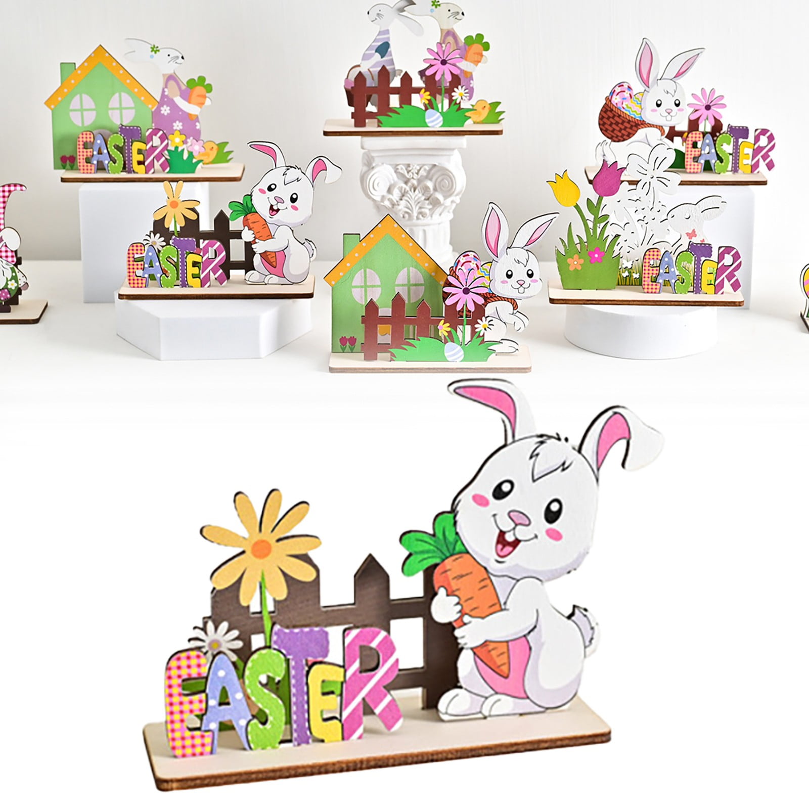 Easter Desktop Ornament - St Patrick'S Day Easter Wooden Bunny Standing ...