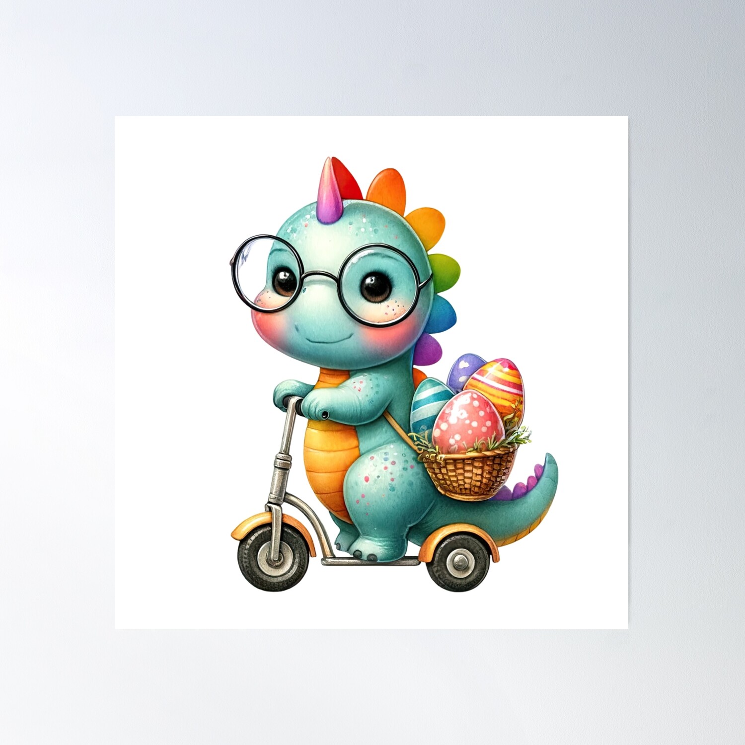 Easter Dinosaur On Scooter With Easter Eggs Poster Wall Art, Modern ...