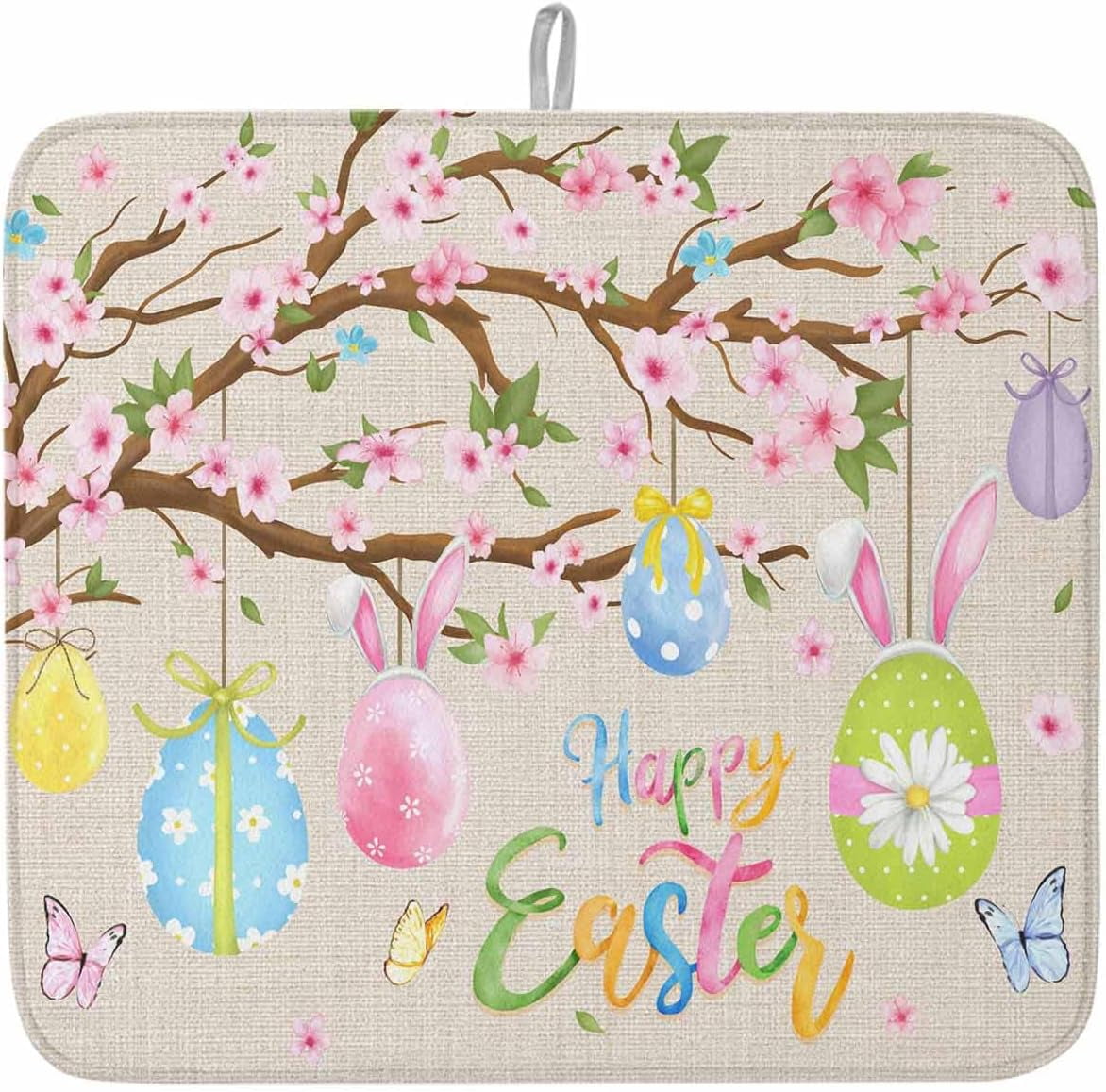 Easter Dish Drying Mat Bunny Rabbit Ears Eggs Spring Dish Drainer Mat ...