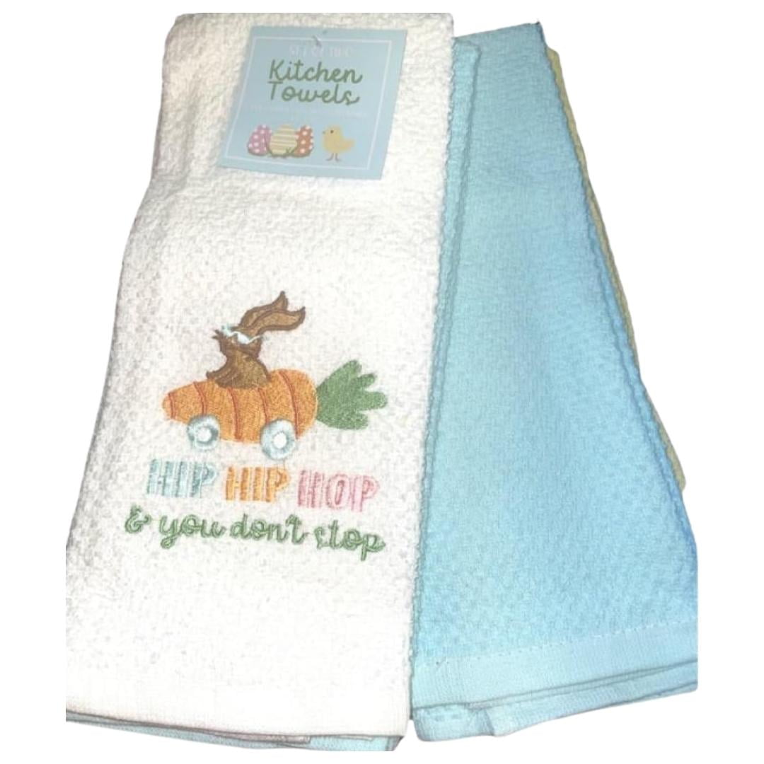 Easter Dish Towels Set of 2 Towel Tea Embroidered Hip Hip Hop & You Don ...