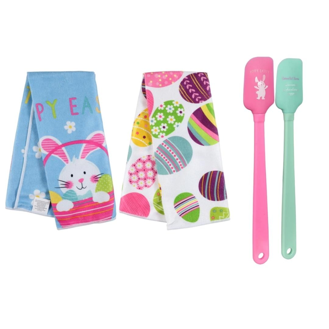 Easter Dish Towels Set of 2 with 2ct. Bonus Easter Pastel Mini Silicone ...