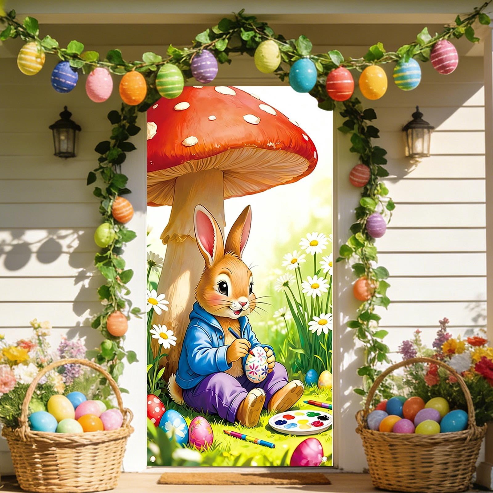 Easter Door Cover 71x35 Inch Easter Door Decorations Cute Bunny Rabbit ...